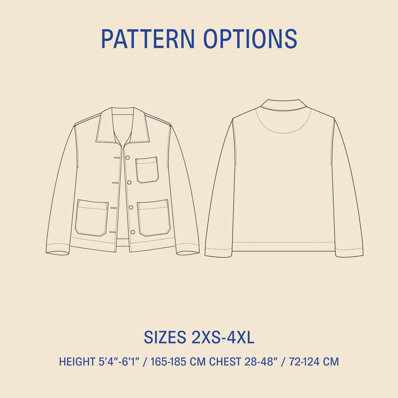 Overshirt Sewing Pattern: Workwear Jacket PDF (sizes 2XS-4XL) - Etsy