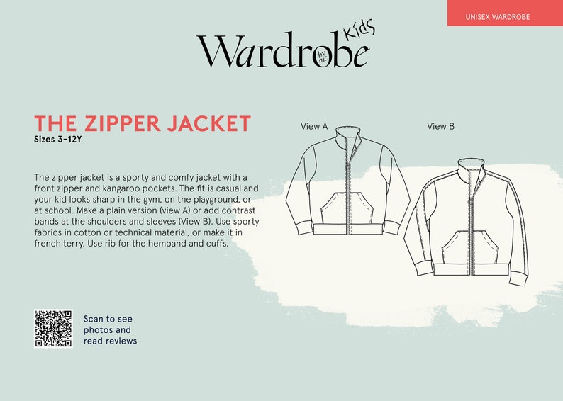 Kids' Sporty Zipper Jacket Sewing Pattern: High Collar, Kangaroo ...