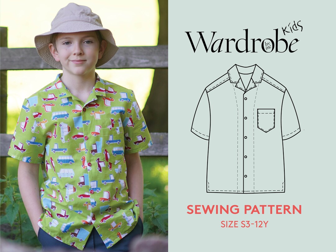 Shirt Sewing Pattern and Video Tutorial, Kids Sizes 3-12Y, Easy Tropical Shirt PDF Sewing ...