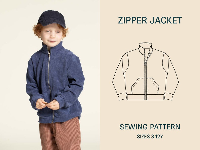 Kids' Sporty Zipper Jacket Sewing Pattern: High Collar, Kangaroo ...