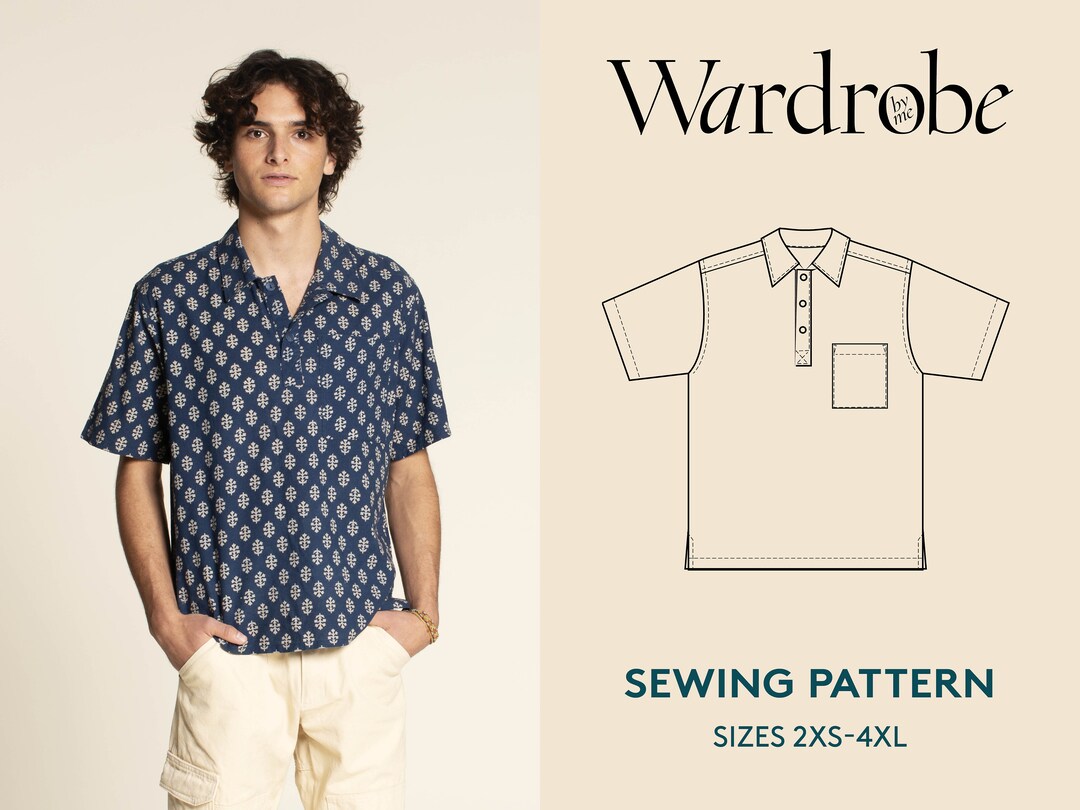 Woven Polo Shirt Sewing Pattern and Projector File, Men's Sizes 2XS-4XL ...
