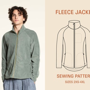 Men's Fleece Jacket Sewing Pattern: Hoodie, Sizes 2XS-4XL (PDF Pattern ...