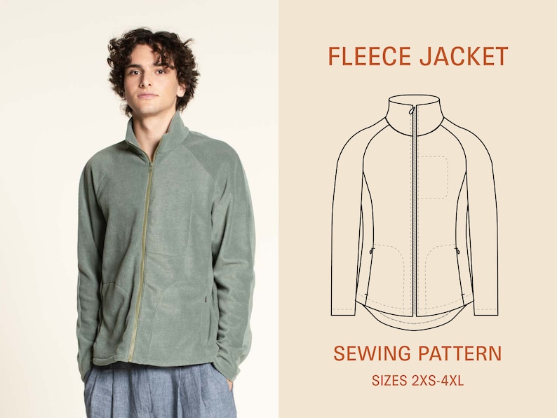 Men's Fleece Jacket Sewing Pattern: Hoodie, Sizes 2XS-4XL (PDF Pattern ...