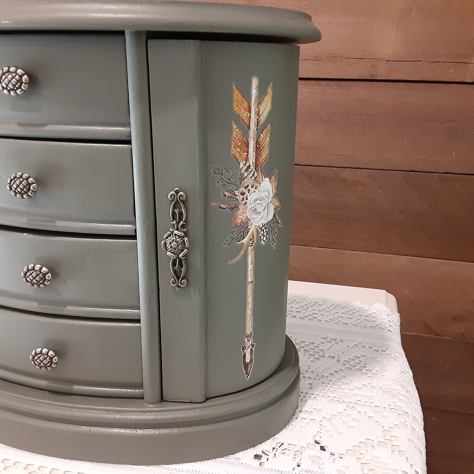 Painted Olive Green Jewelry Box, Organizer, Jewelry Storage, Tabletop ...