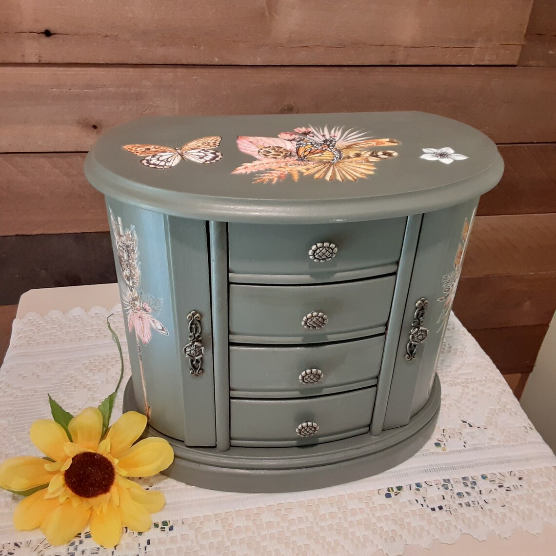 Painted Olive Green Jewelry Box, Organizer, Jewelry Storage, Tabletop ...