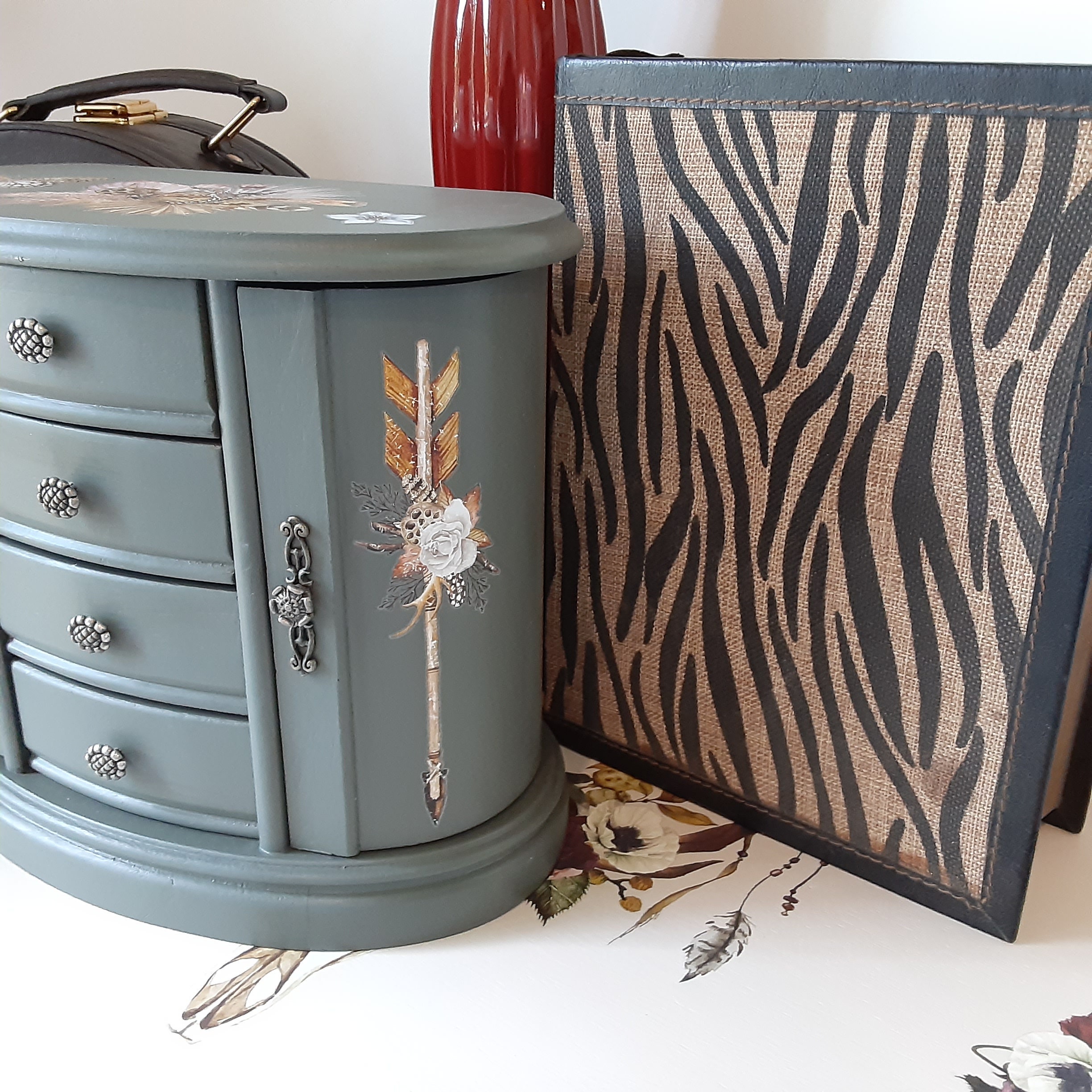 Painted Olive Green Jewelry Box, Organizer, Jewelry Storage, Tabletop ...