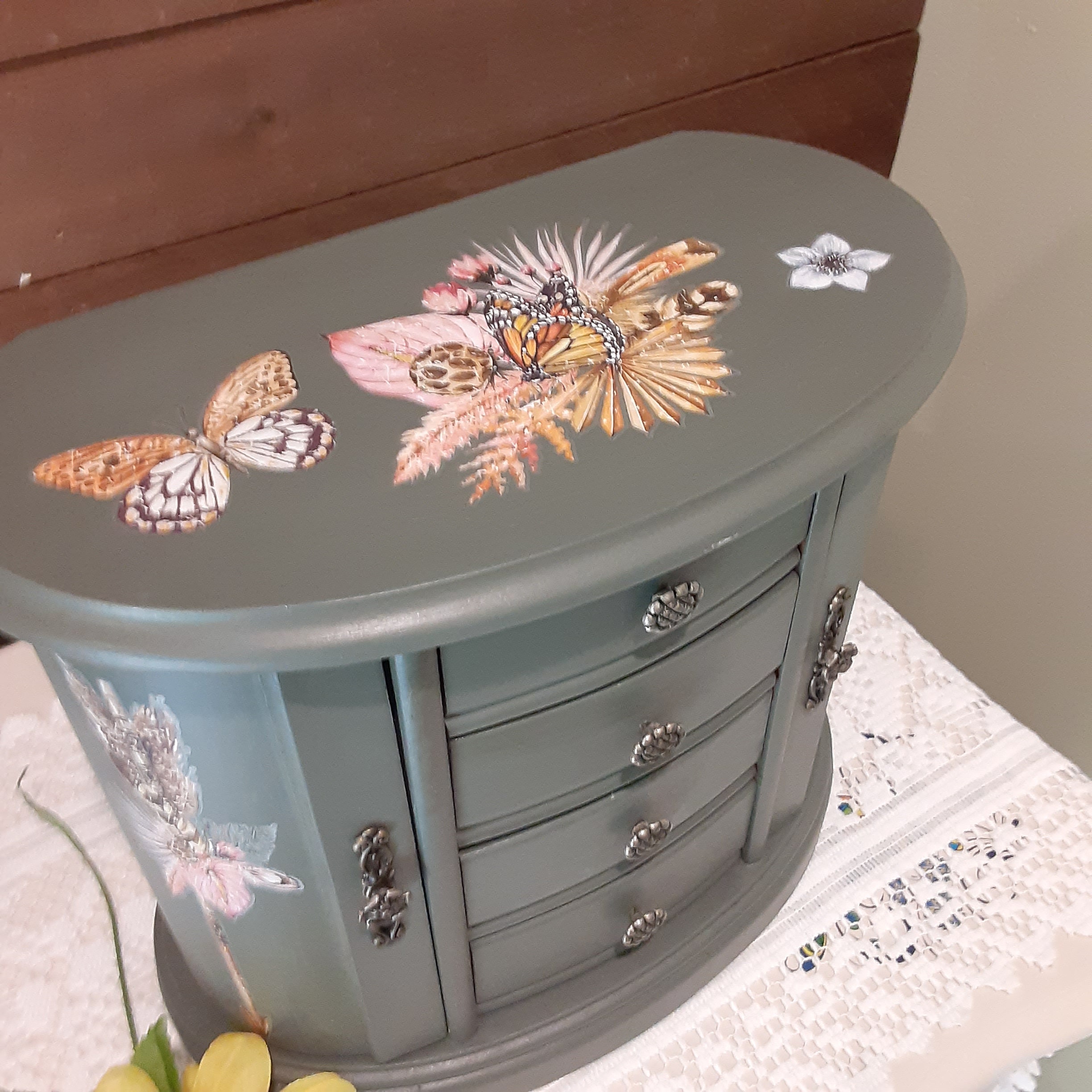 Painted Olive Green Jewelry Box, Organizer, Jewelry Storage, Tabletop ...