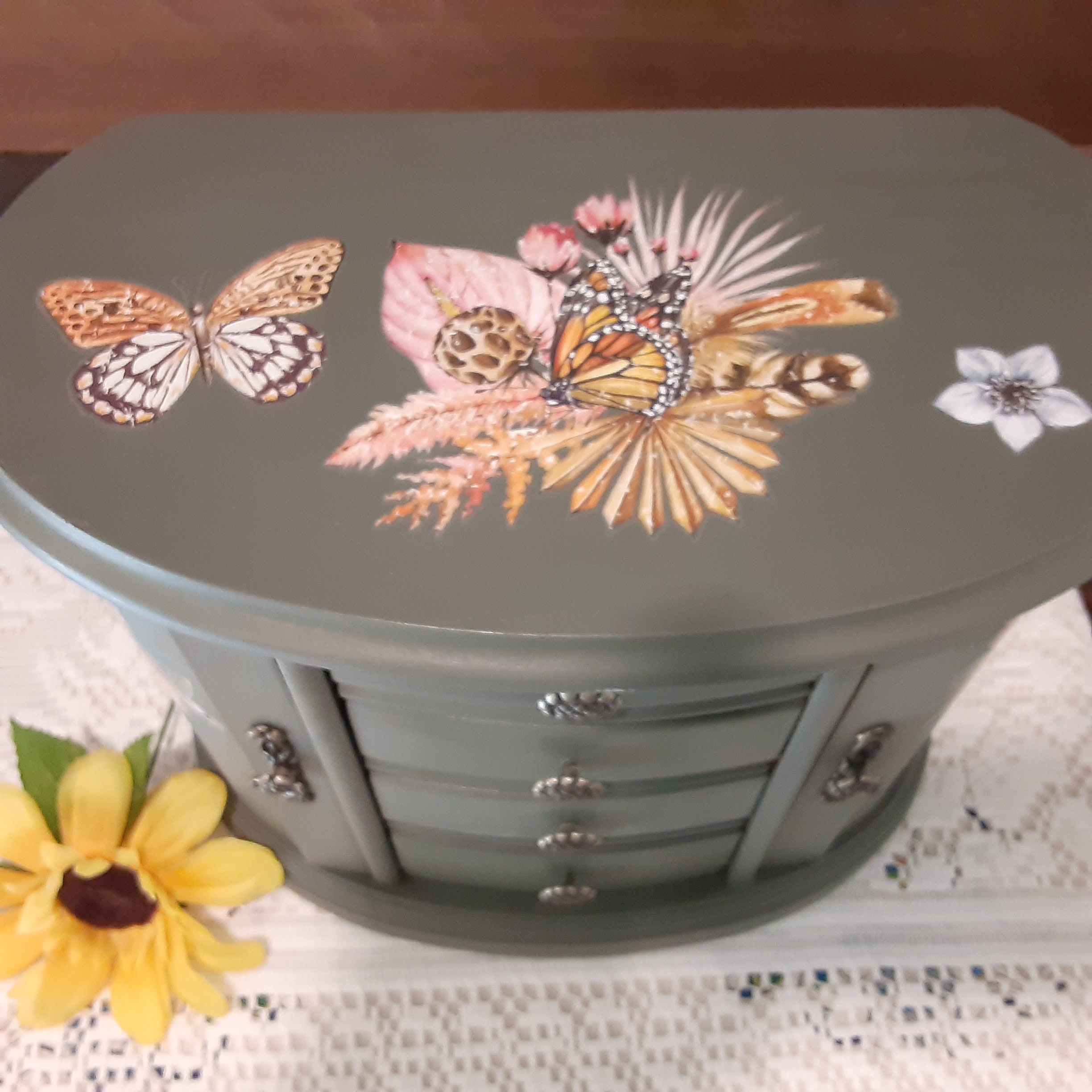 Painted Olive Green Jewelry Box, Organizer, Jewelry Storage, Tabletop ...