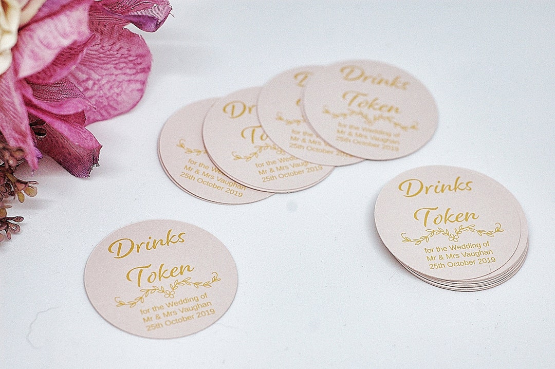 Personalised Blush Pink Wedding Drinks Token: Open Bar Ticket - Etsy