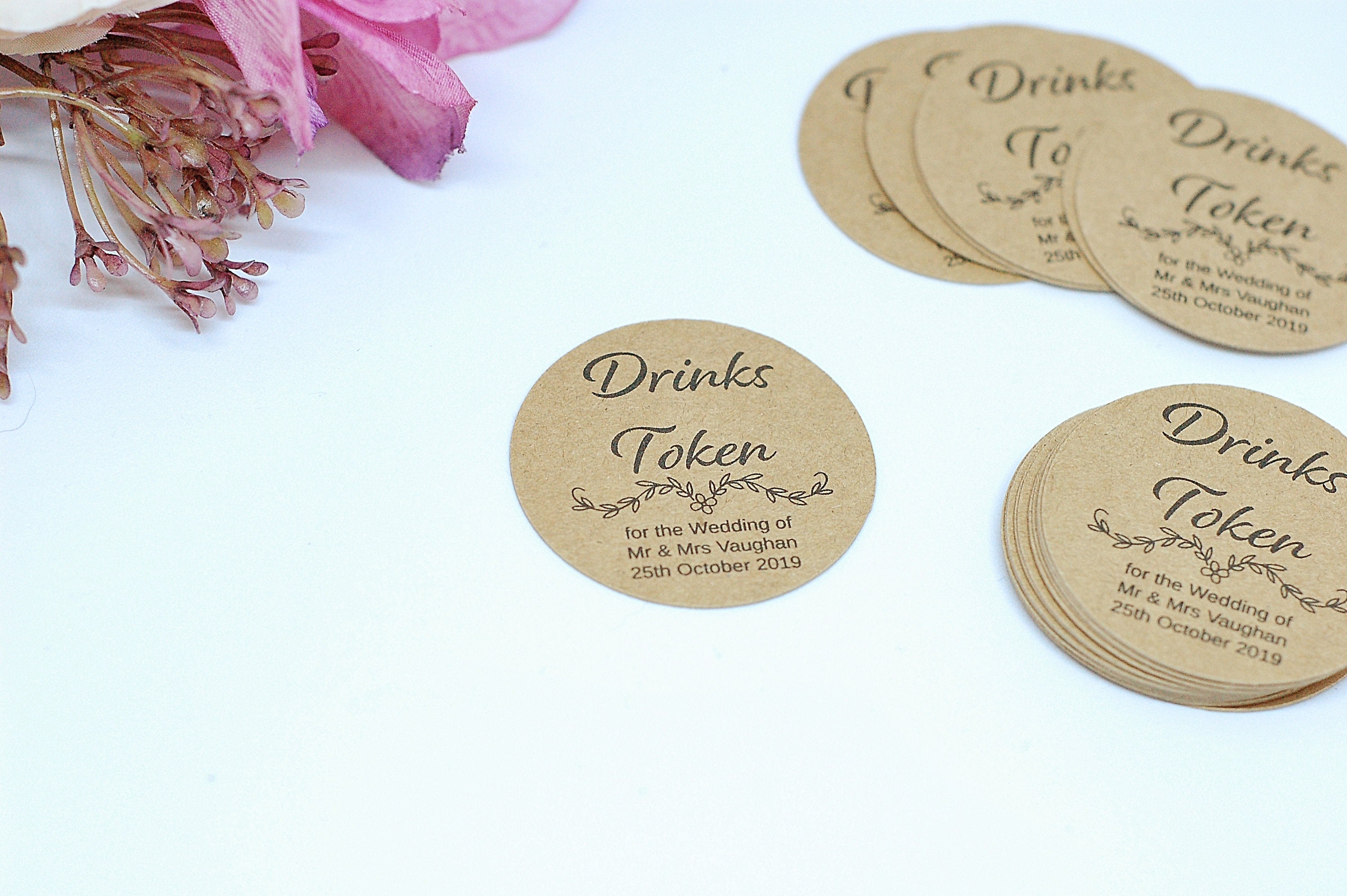 Personalised Drinks Token for Wedding Reception Kraft Card | Etsy