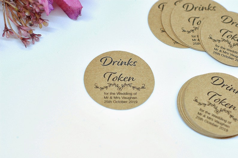 Personalised Drinks Token for Wedding Reception Kraft Card - Etsy UK