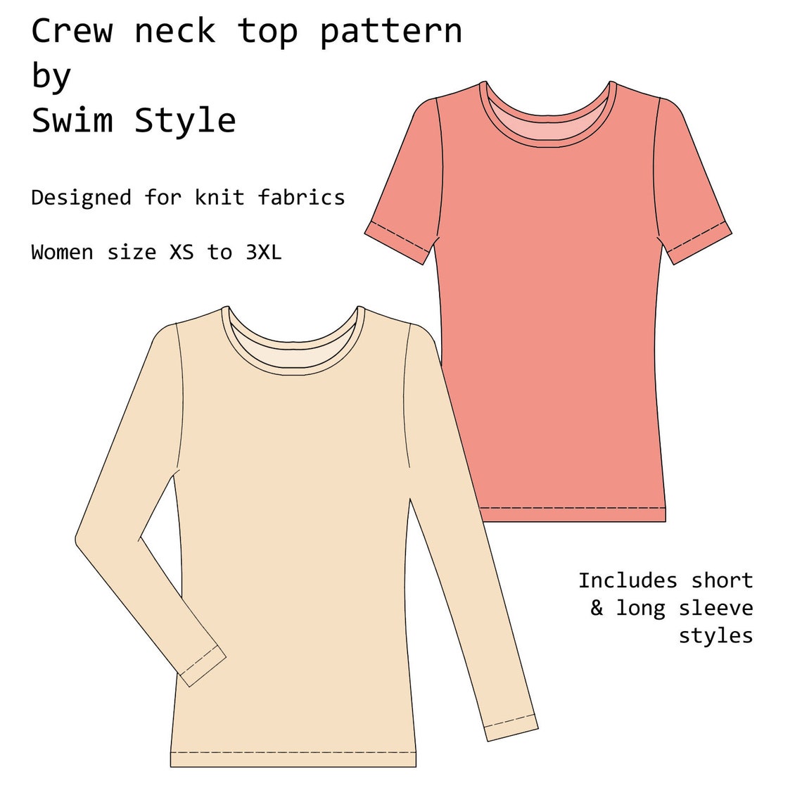 Crew neck top pattern womens sewing pattern t shirt pattern | Etsy