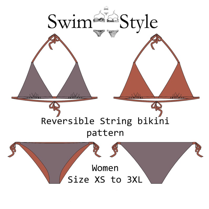 Reversible String bikini Swimwear sewing pattern Women | Etsy