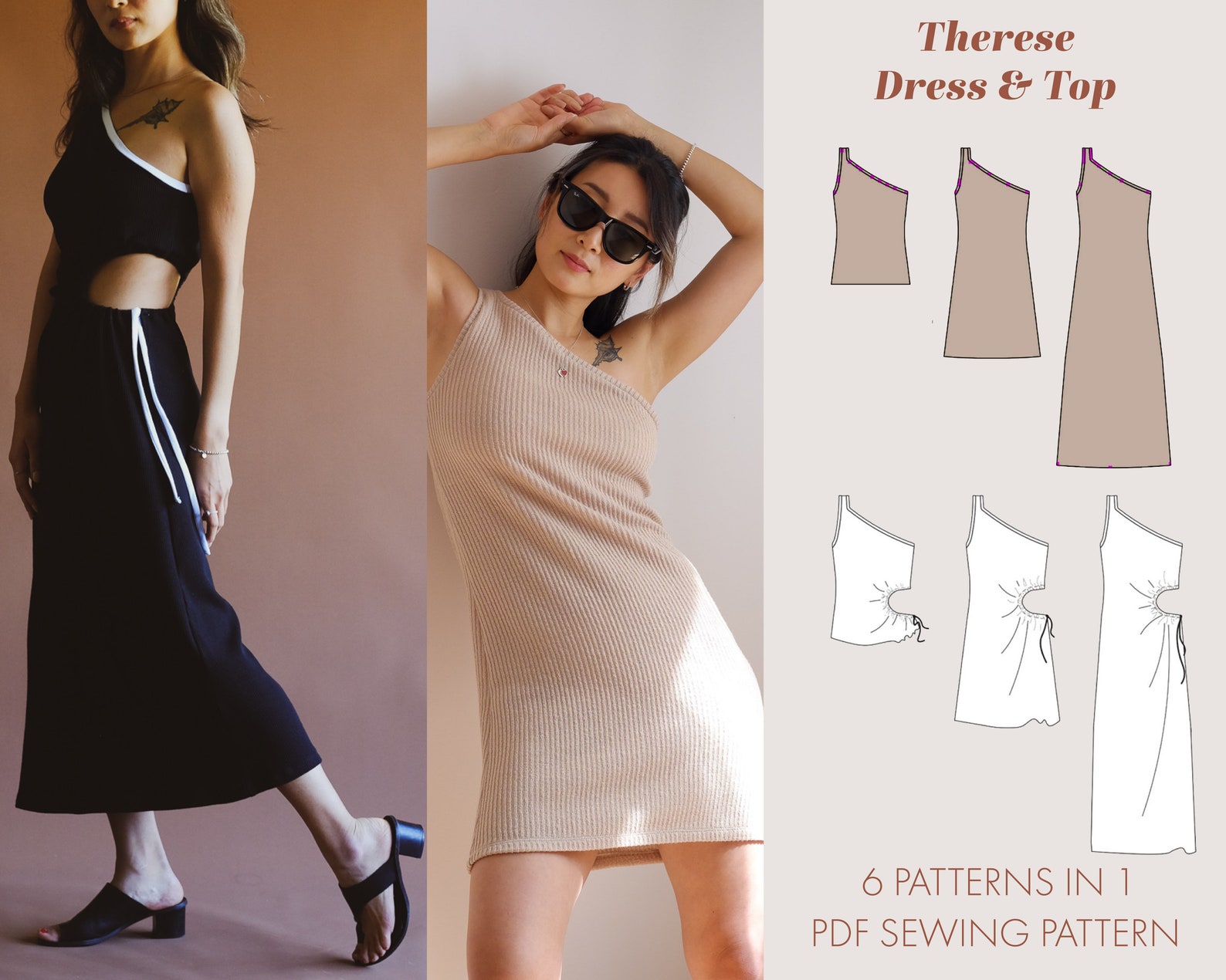 One Shoulder Dress and Top Sewing Pattern Cut Out Dress - Etsy