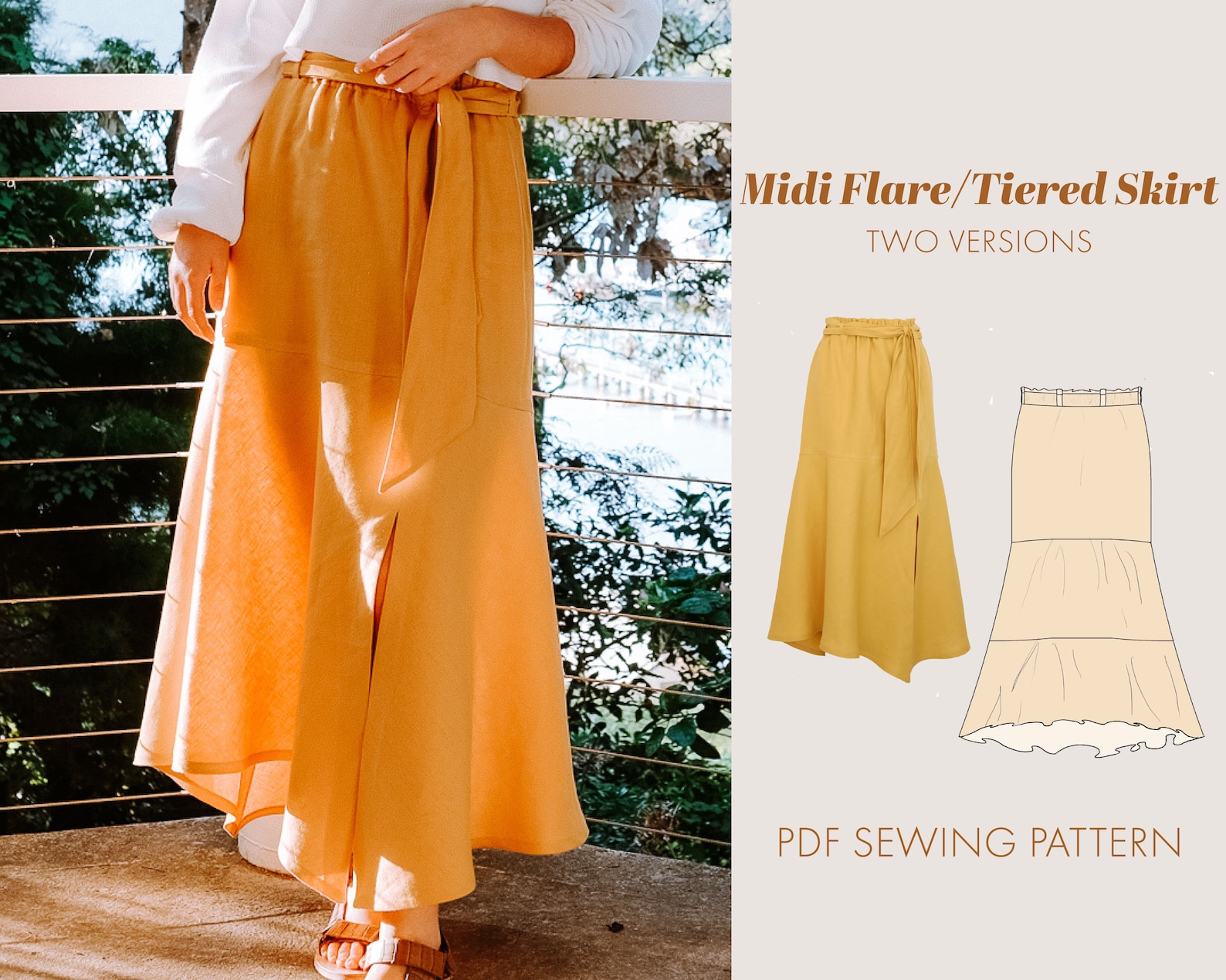 Midi Tiered/flared Skirt Sewing Pattern Womens PDF | Midi Skirt Pattern ...