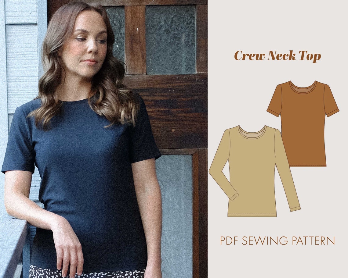 Crew Neck Top Pattern Womens Sewing Pattern T Shirt Pattern | Etsy