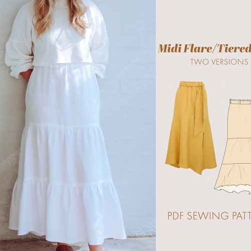 Midi Flare Skirt Sewing Pattern Womens PDF Midi Skirt - Etsy