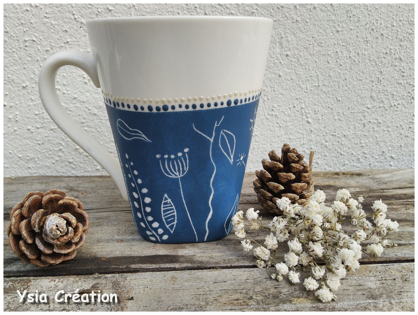 Mug céramique bleu à fleurs tasse à café peint main mug - Etsy France