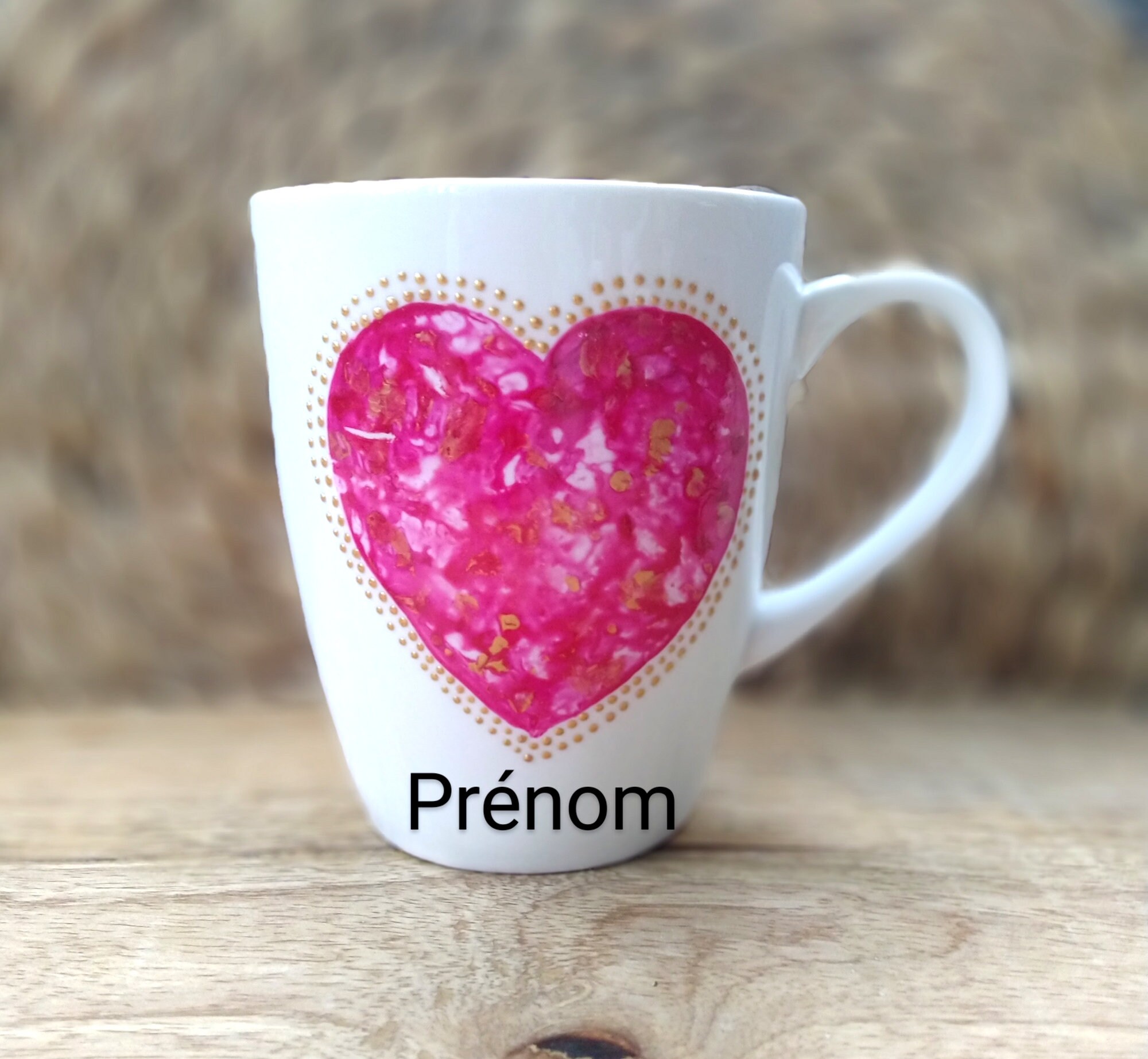 Mug porcelaine rose magenta et or, mug artisanal peint main, tasse à ...