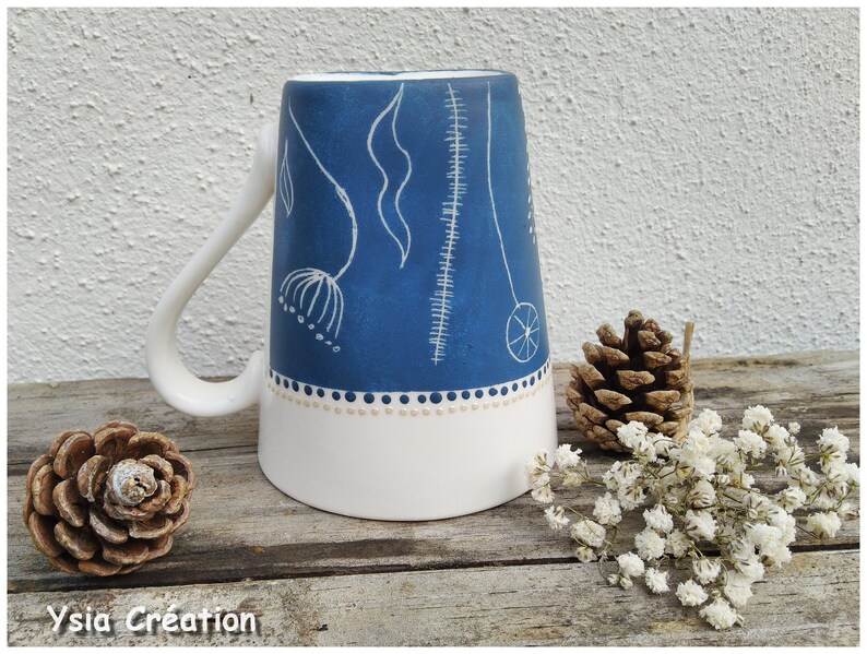 Mug céramique bleu à fleurs tasse à café peint main mug - Etsy France