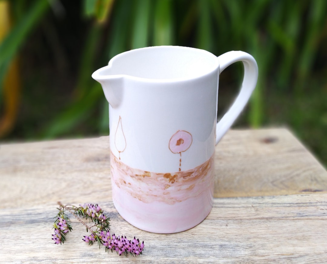Pink and Gold Porcelain Water Pitcher, 70 Cl Ceramic Pitcher, Small ...