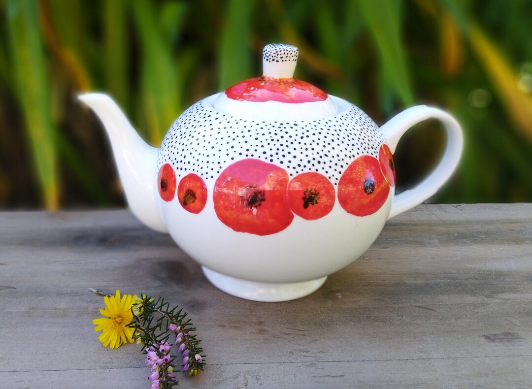 1-liter Porcelain Teapot With Poppy Design, Handcrafted 8th Wedding ...