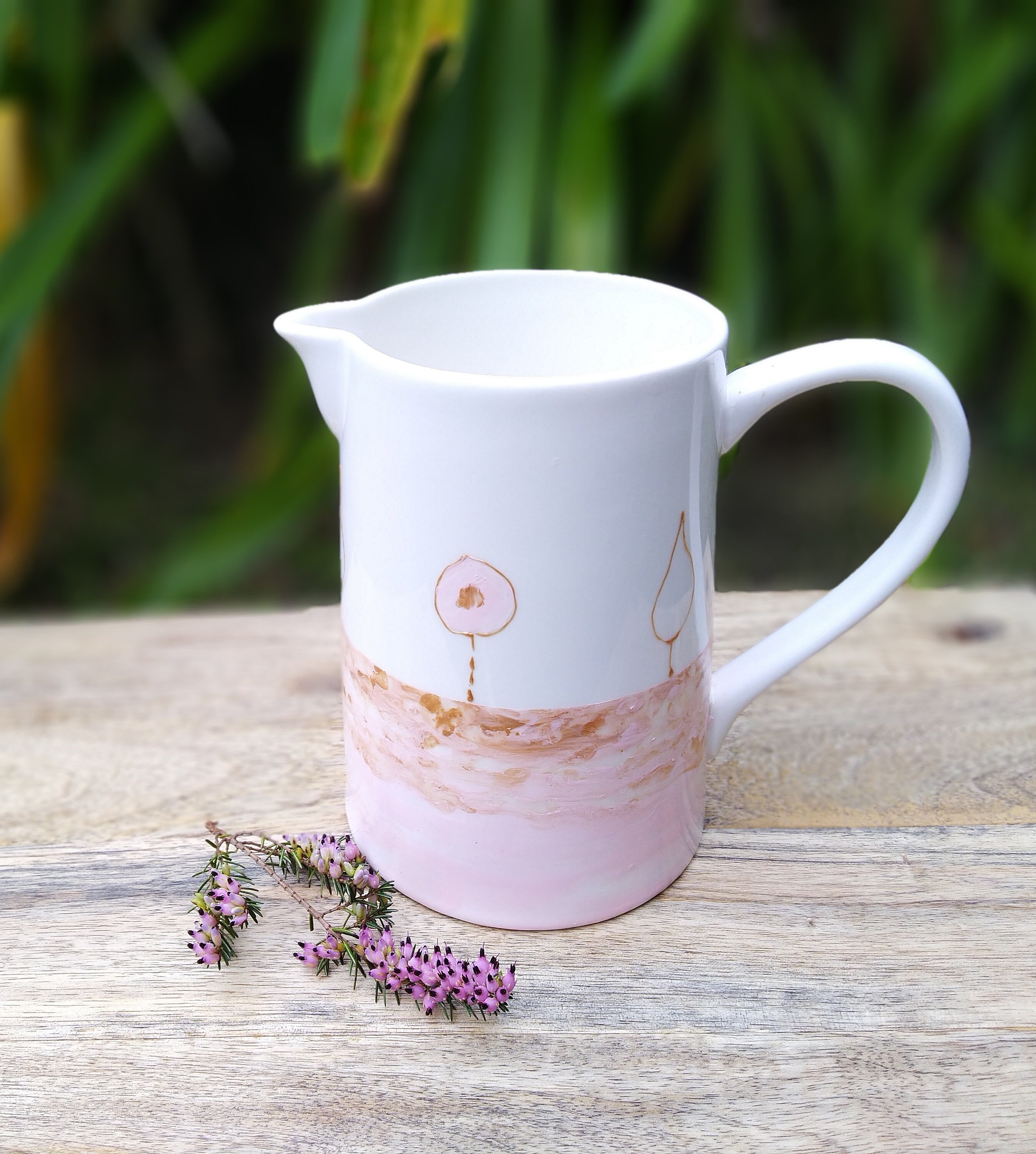 Pink and Gold Porcelain Water Pitcher, 70 Cl Ceramic Pitcher, Small ...