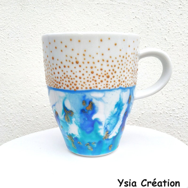 Blue and Gold Mug - Etsy