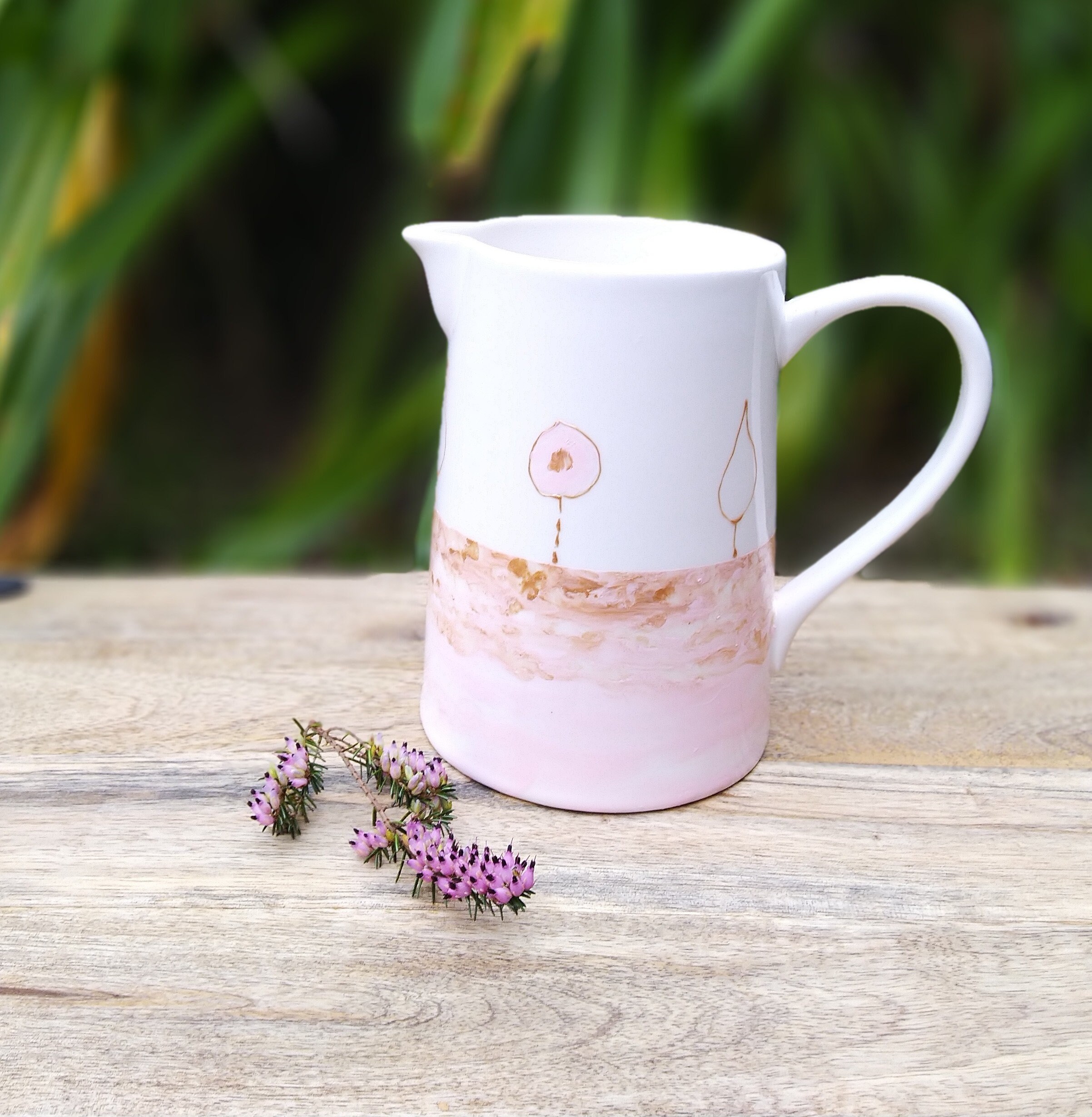 Pink and Gold Porcelain Water Pitcher, 70 Cl Ceramic Pitcher, Small ...