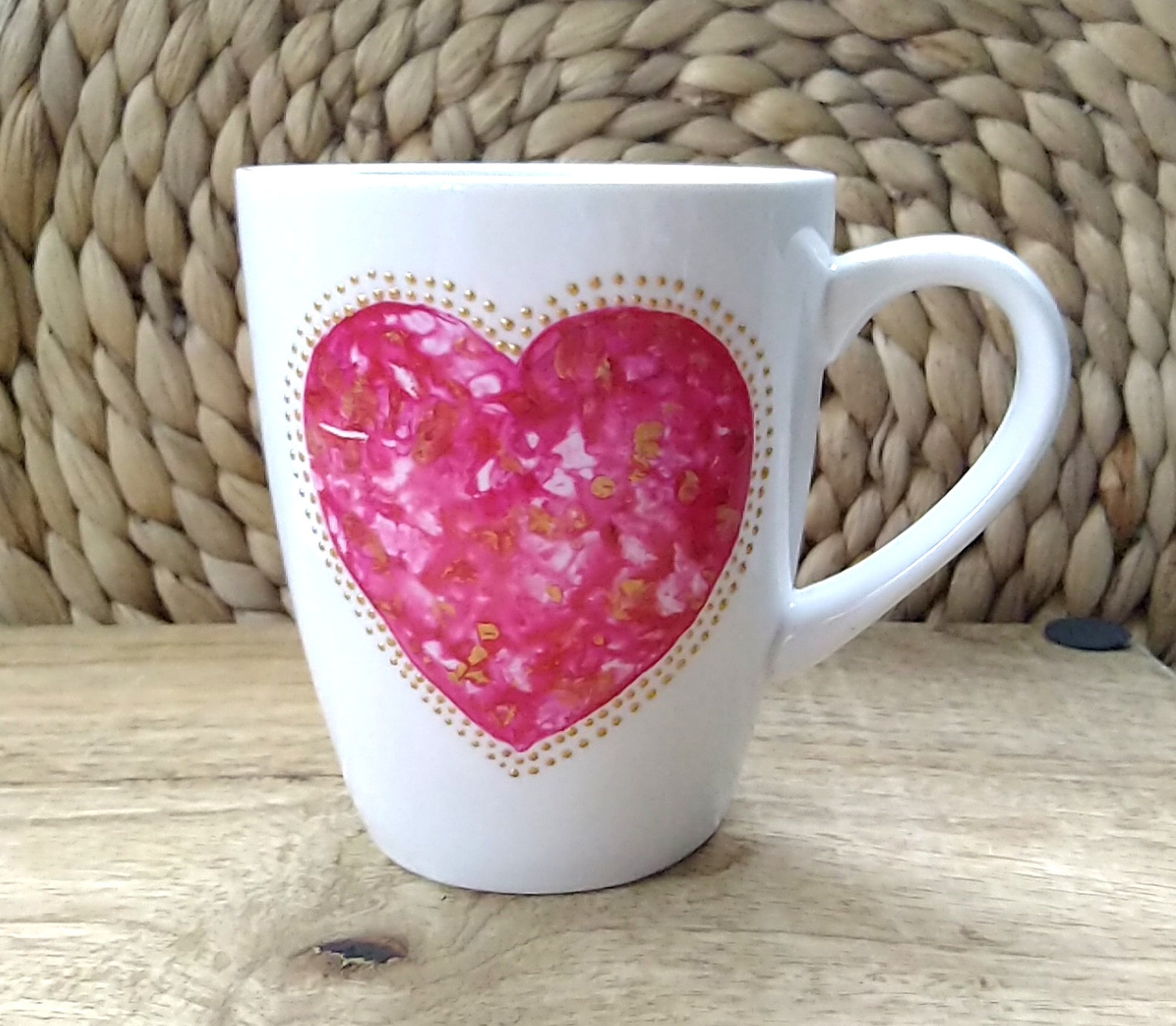 Mug porcelaine rose magenta et or mug artisanal peint main - Etsy France
