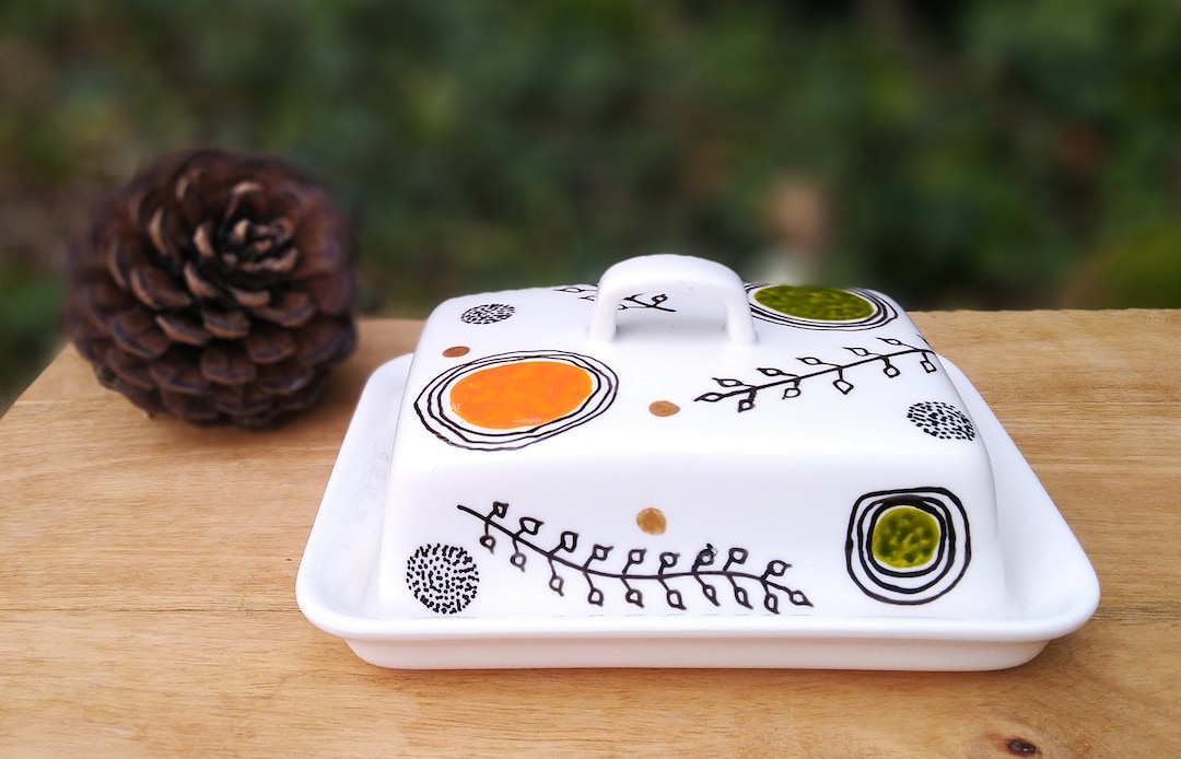 Beurrier En Céramique Orange Et Vert Beurrier Artisanal Thème - Etsy