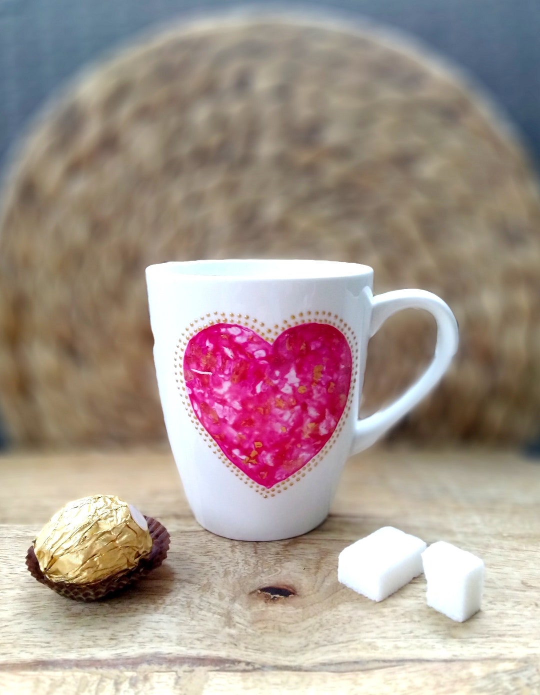 Mug porcelaine rose magenta et or, mug artisanal peint main, tasse à ...