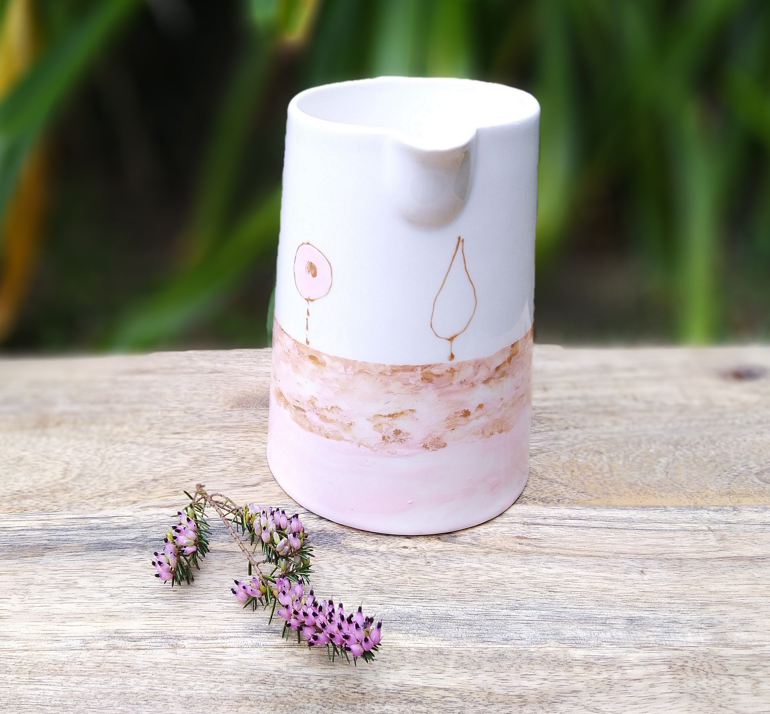 Pink and Gold Porcelain Water Pitcher, 70 Cl Ceramic Pitcher, Small ...