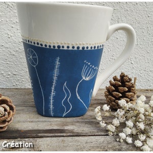 Mug céramique bleu à fleurs, tasse à café peint main, mug thème nature ...