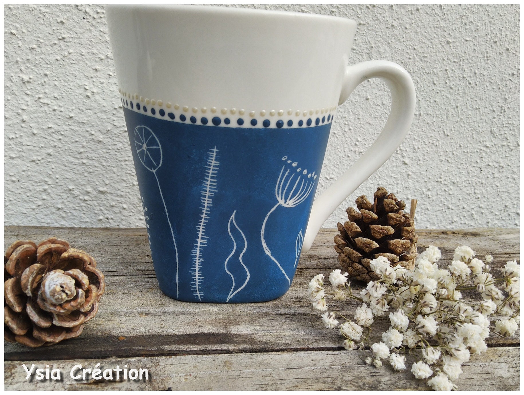 Mug céramique bleu à fleurs tasse à café peint main mug - Etsy France