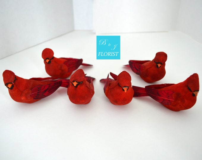 6 Red Cardinal Artificial Bird Feather Fake Bird NC State Bird ...