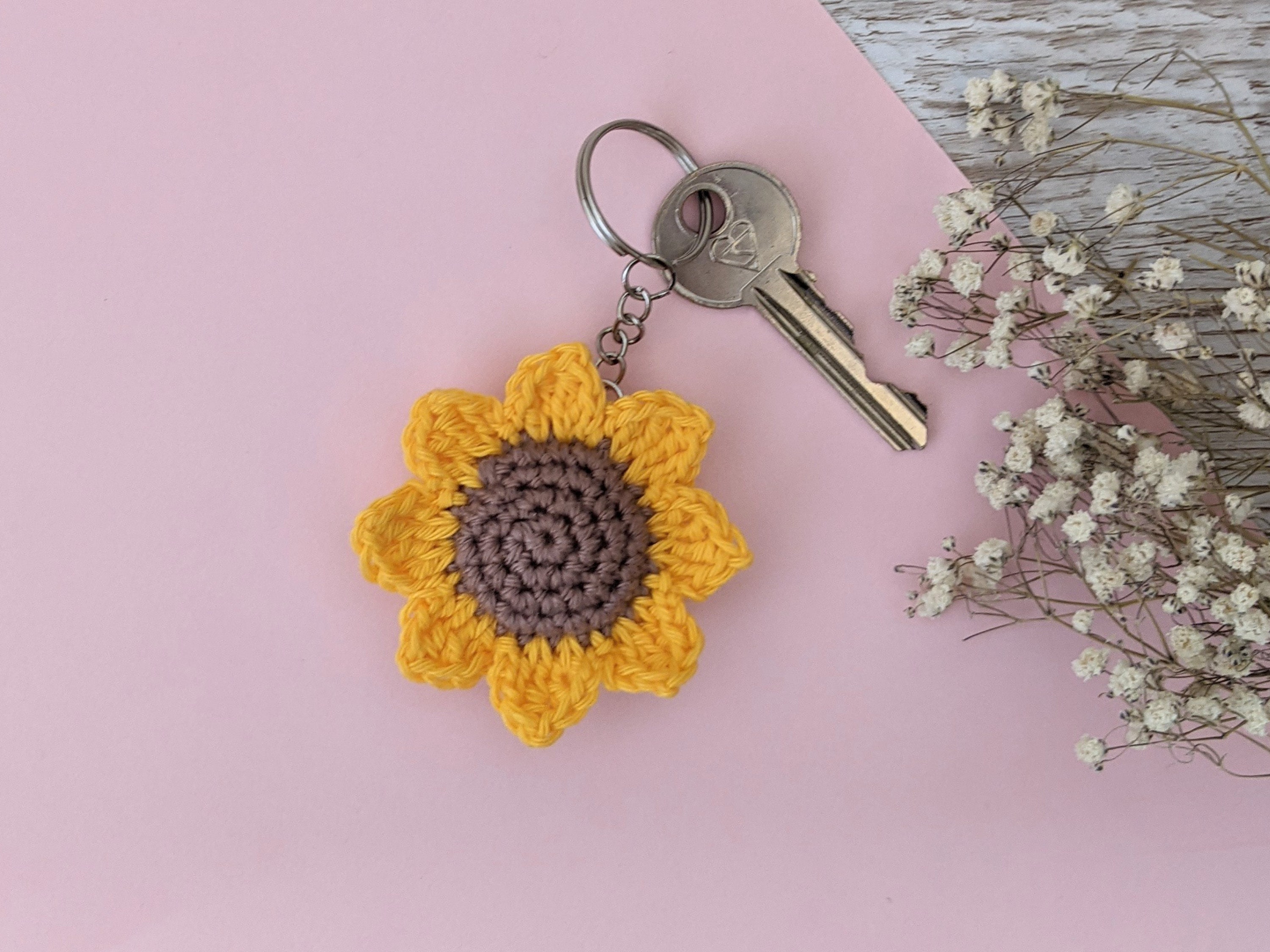 Crochet Sunflower Keyring - Etsy UK