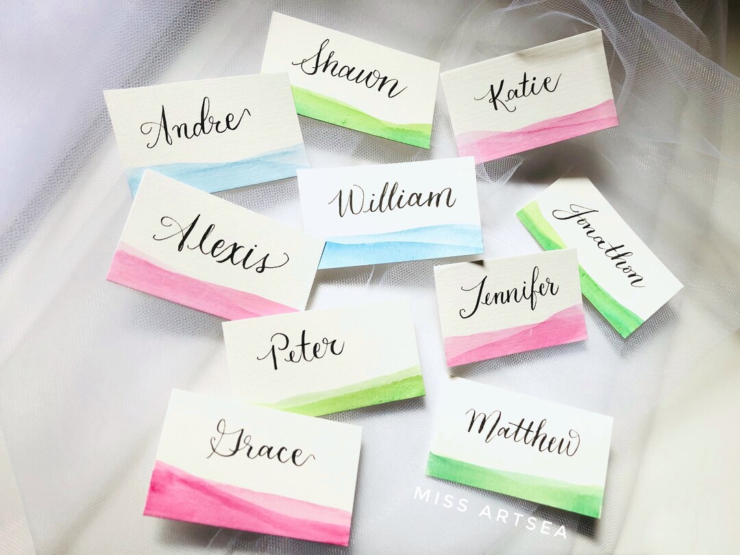 Handwritten Watercolor Name Cards Custom Calligraphy Name - Etsy