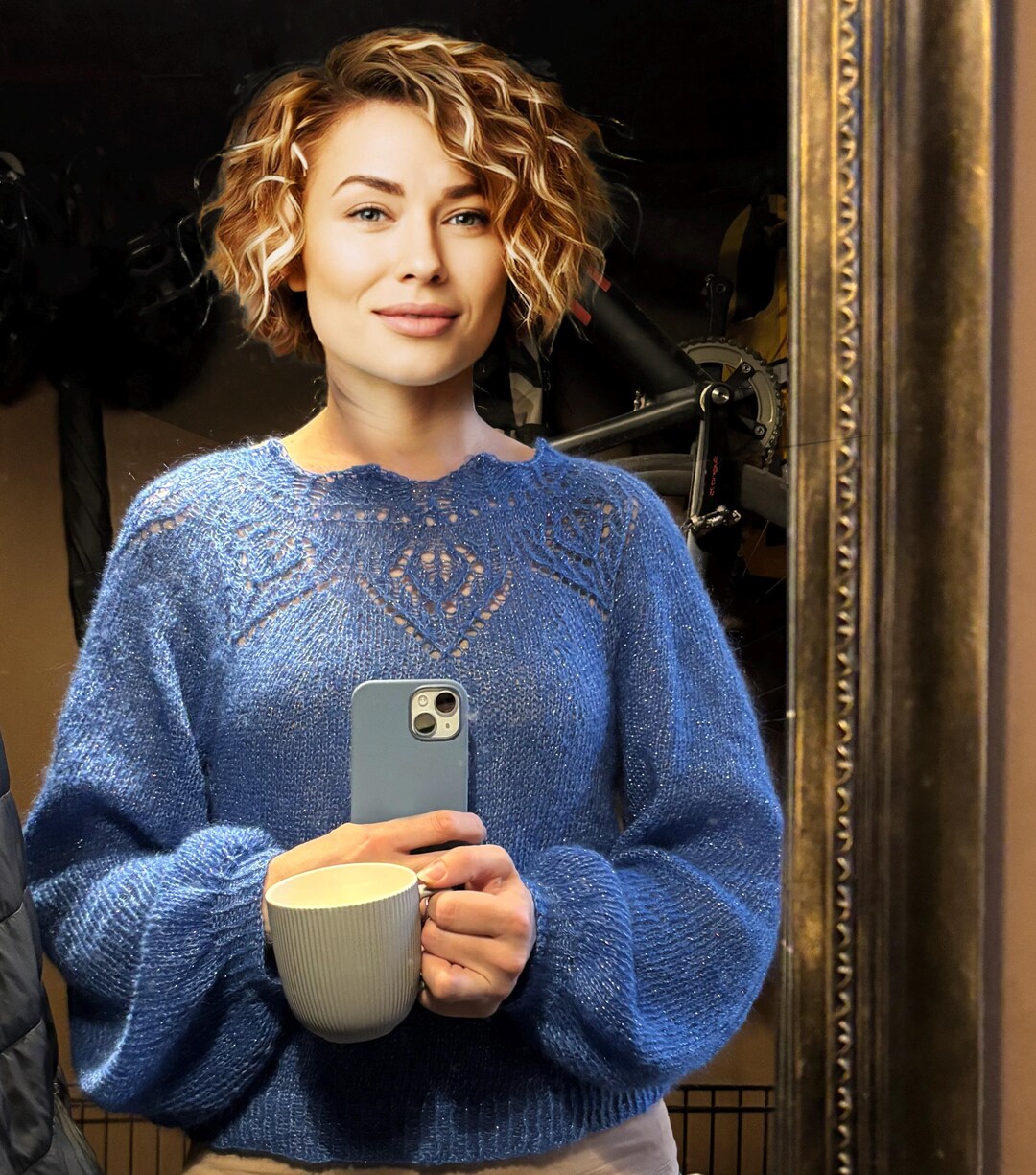 Sweater Knitting PATTERN | Classy Sky Blue | Cozy Fluffy Sleeves & Lace ...