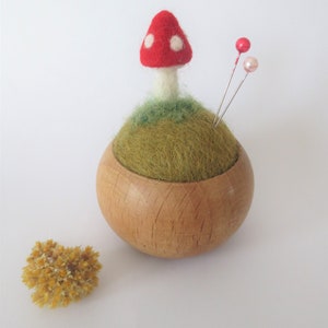 Tiny Red Toadstool PIN CUSHION in Tiny Beech Wood Bowl Gift - Etsy