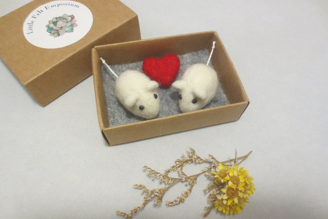 Tiny White Mice in a Matchbox, Felted Ornament Small Gratitude Gift ...