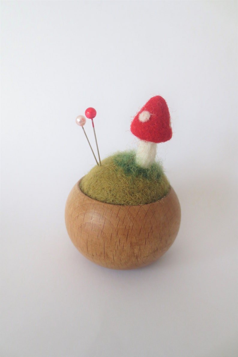 Tiny Red Toadstool PIN CUSHION in Tiny Beech Wood Bowl Gift - Etsy