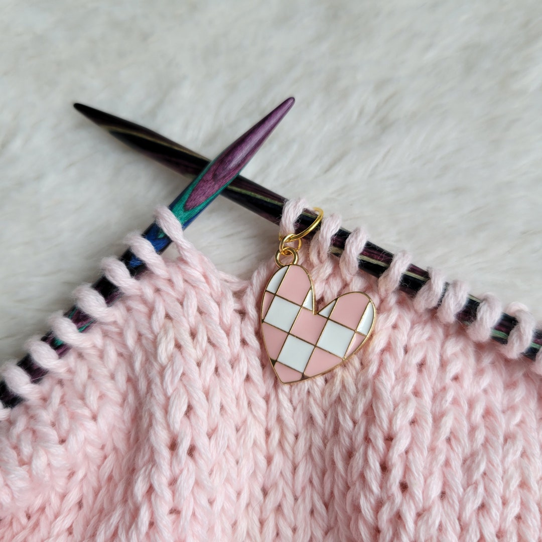 Pink Checkered Heart Stitch Markers, Progress Keepers, Knitting ...