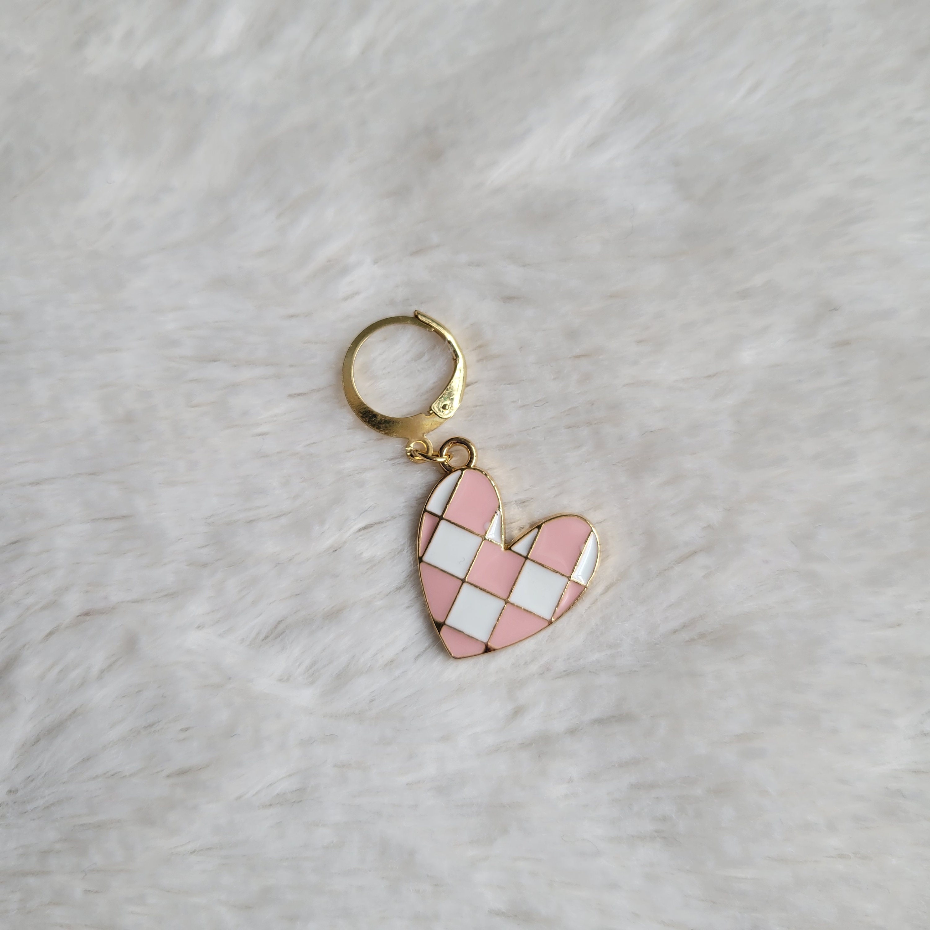 Pink Checkered Heart Stitch Markers, Progress Keepers, Knitting ...