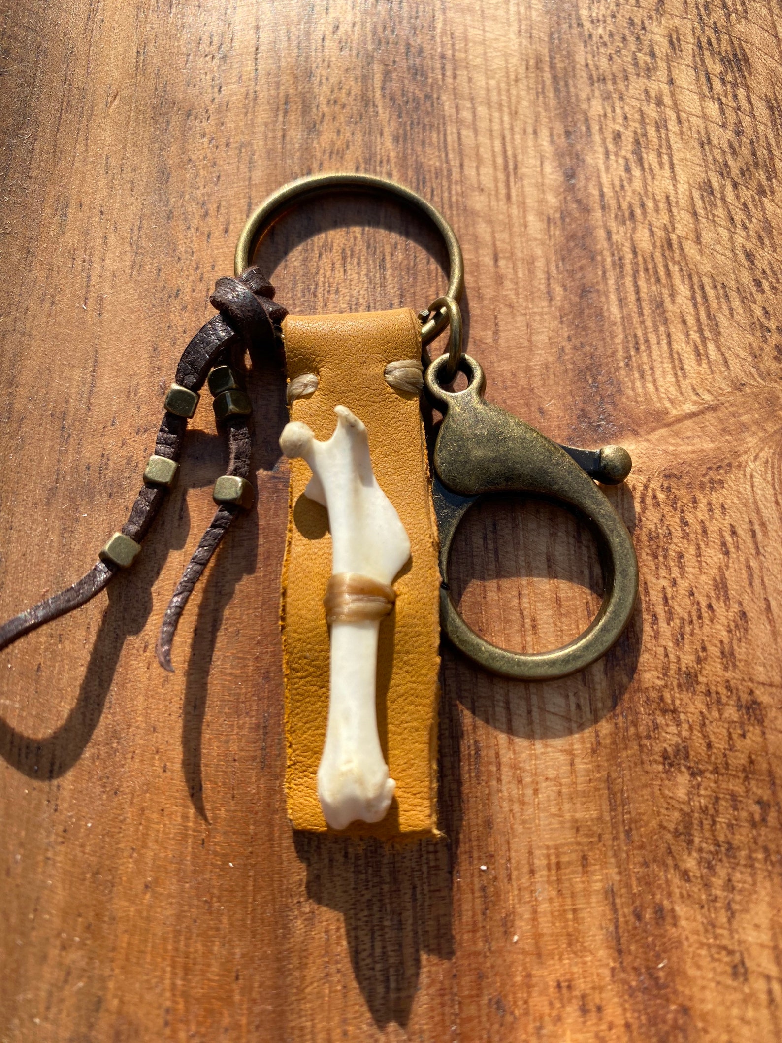 Mouse Leg Bone Hand Stitched Leather Keychain, Goth Jewelry ...