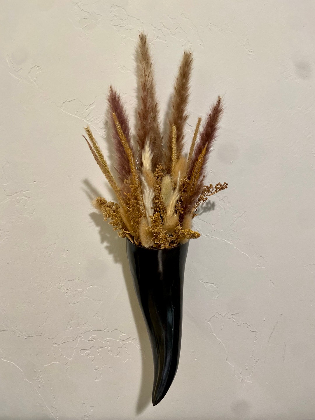 Small Rustic Hanging Cow Horn With Preserved Dried Florals – Botanical ...