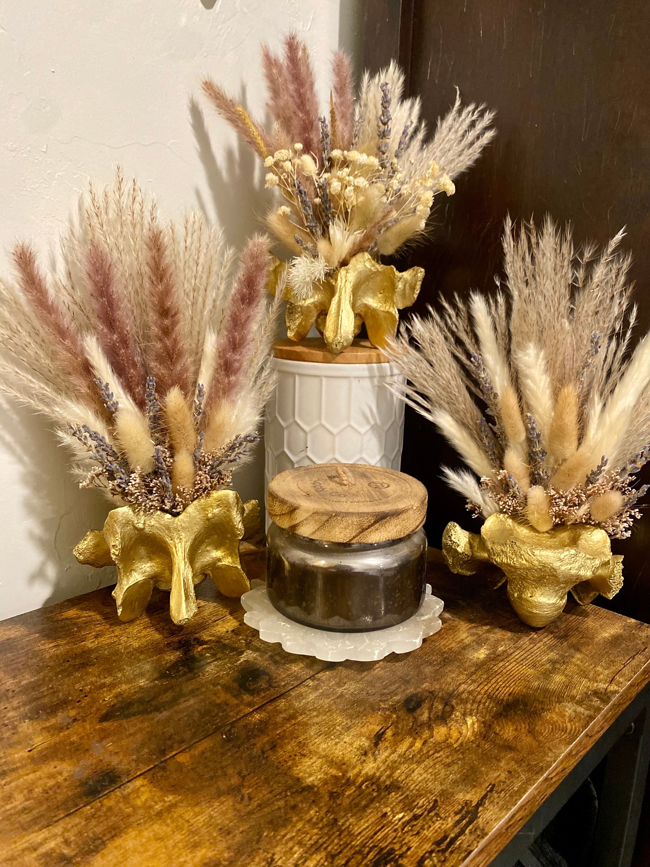 Golden Cow Vertebrae With Preserved Dried Florals - Rustic Elegance ...