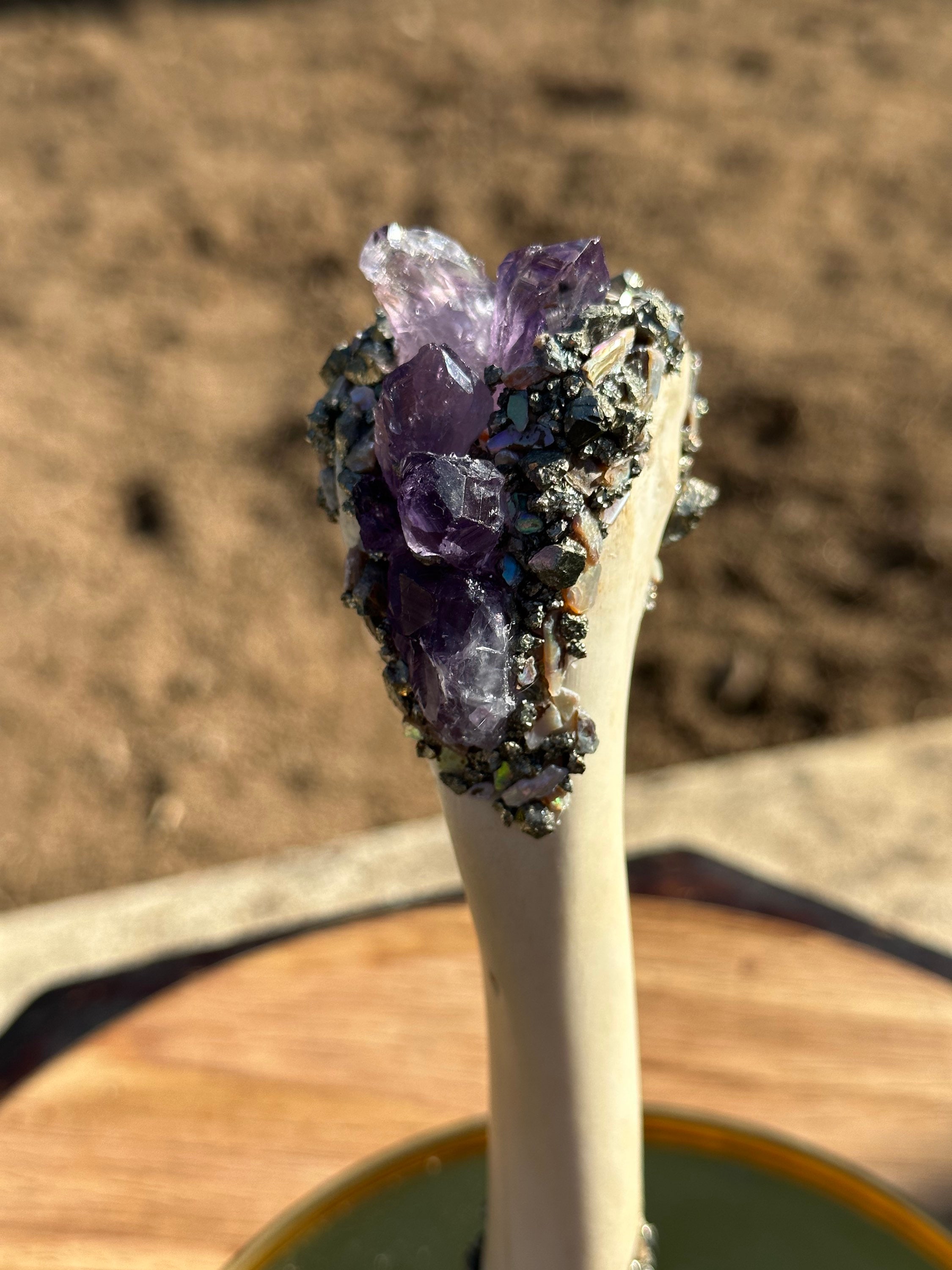 Amethyst, Abalone, and Pyrite Crystallized Deer Femur Leg Bone Jewelry ...