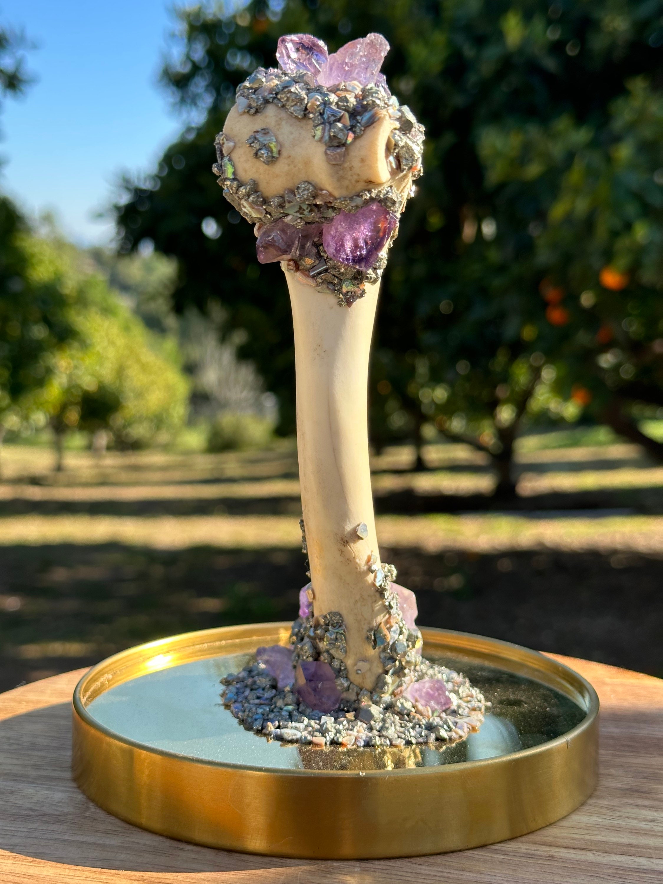 Amethyst, Abalone, and Pyrite Crystallized Deer Femur Leg Bone Jewelry ...