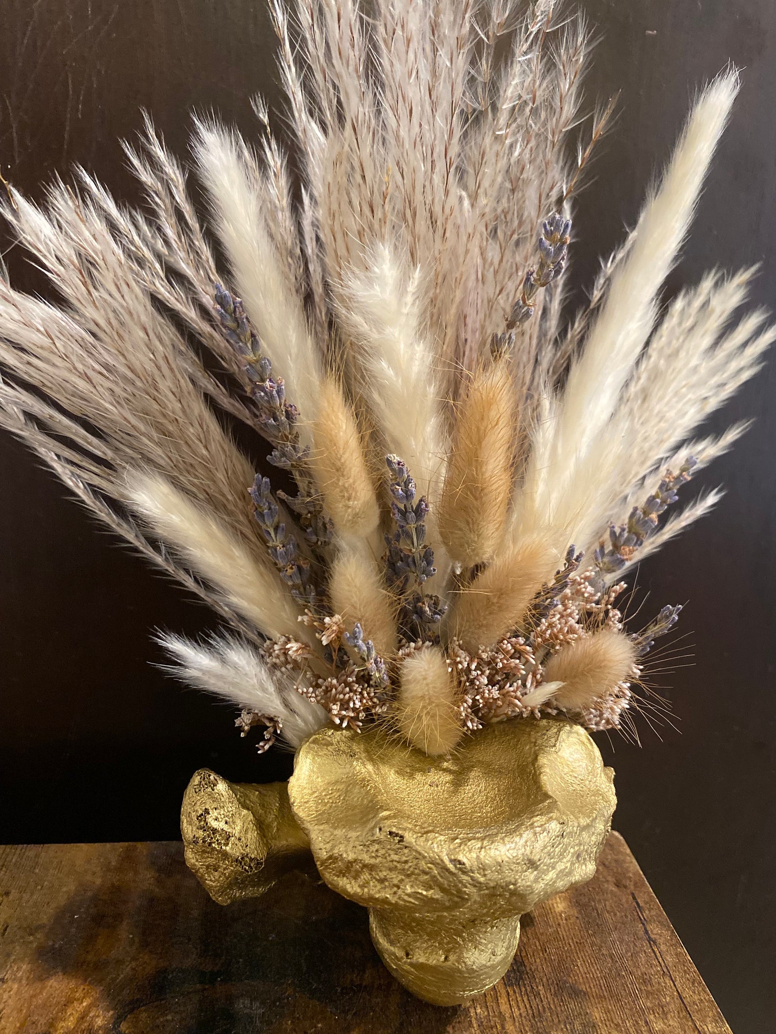 Golden Cow Vertebrae With Preserved Dried Florals - Rustic Elegance ...